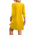 Aoochasliy Women's 3/4 Sleeve V Neck Dress Leisure Solid Color Midi ...