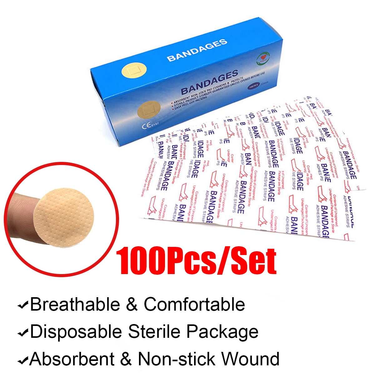 100Pcs Mini Round Disposable Medical Adhesive Aid Wound Band Sterile ...