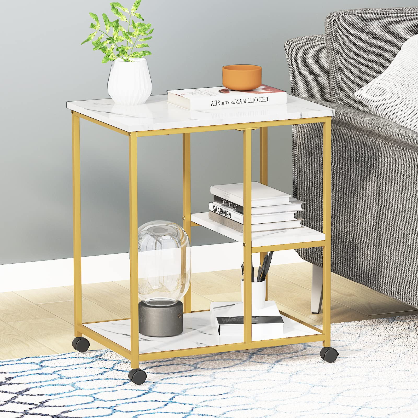Wellynap 21.6" Mobile Side Table, 3-Tier Rolling Storage Cart, Small ...