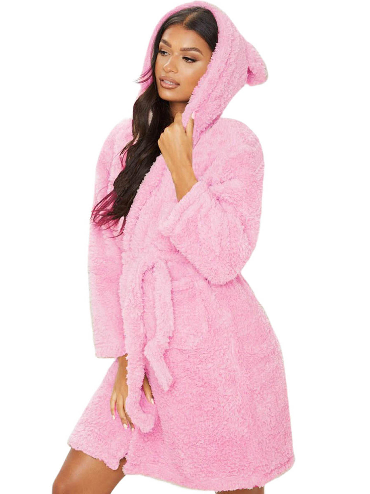 Loliuicca Women's Short Bathrobe with Hood ,Fluffy Sauna Gown Dress ...