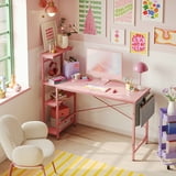 Bestier 52 inch Corner Gamer Desk with LED Lights & Shelves, Pink ...