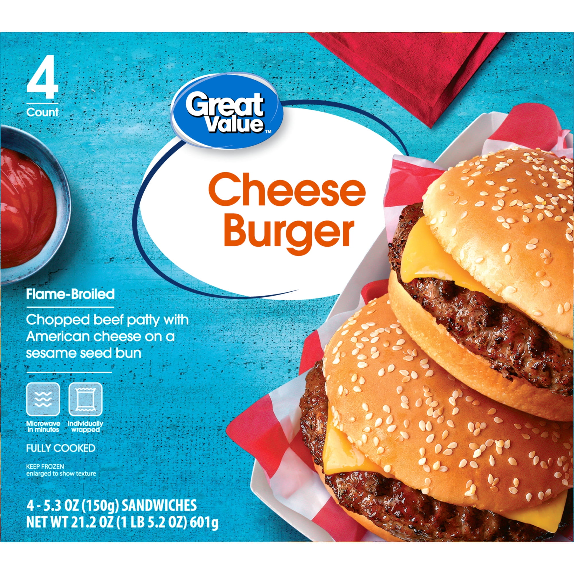 Great Value Cheese Burger Sandwiches, 4 Count (Frozen) - Walmart.com