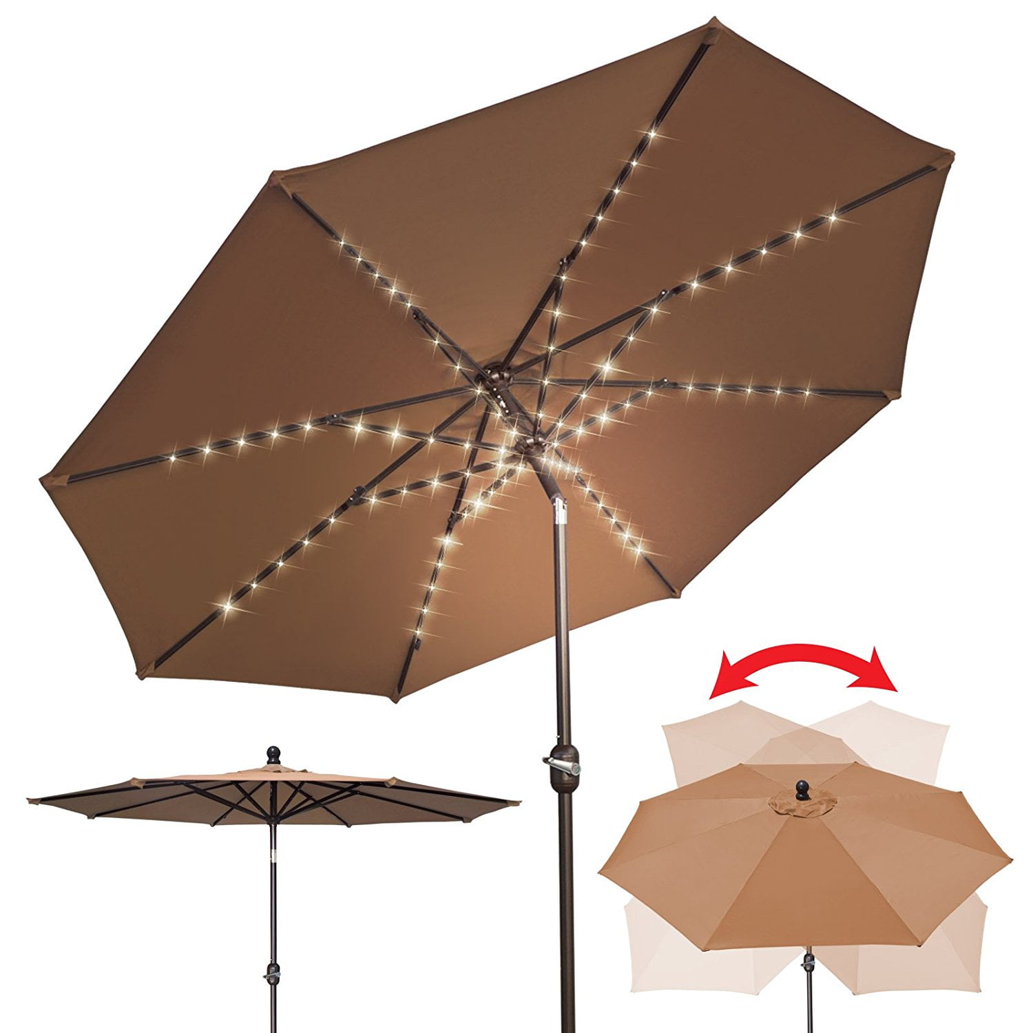 Sunrise Outdoor Patio 9' Battery Operated 80 LED Lighted Umbrella with ...