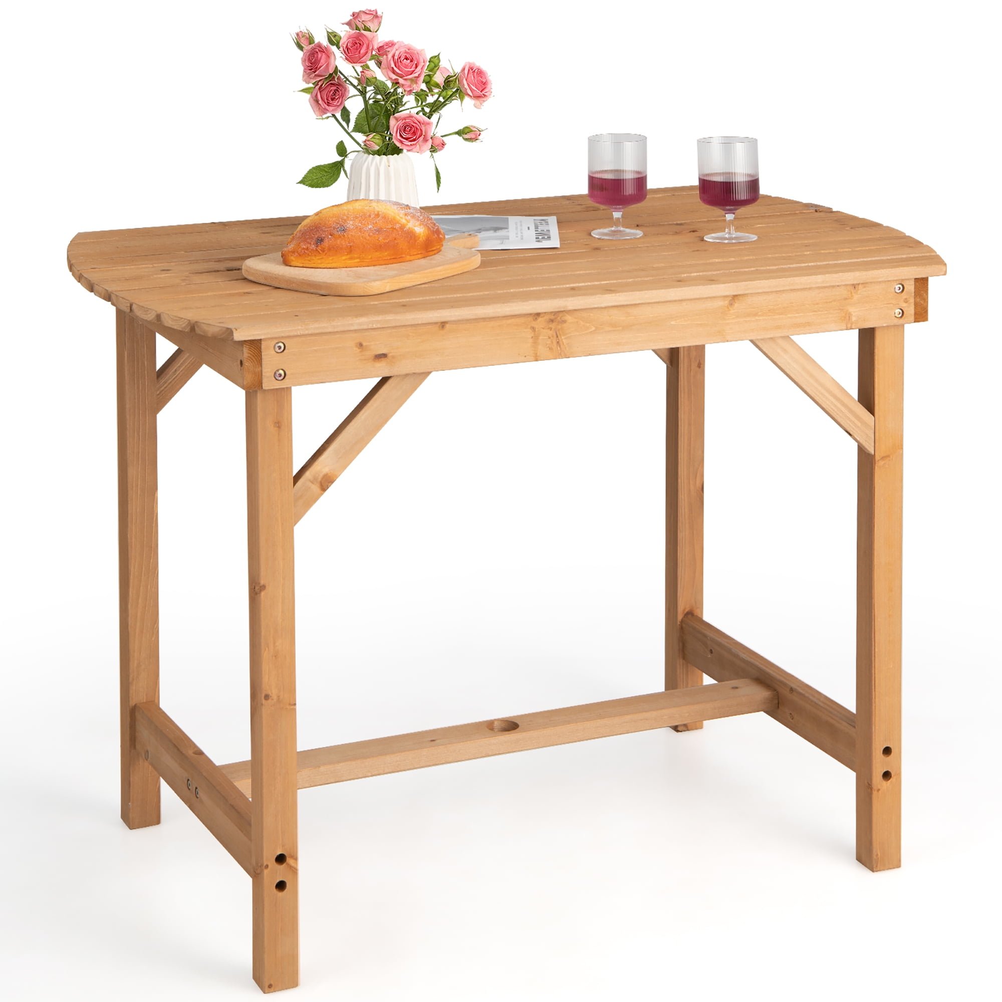 Click here for Gymax Outdoor Fir Wood Dining Table 1.5 Umbrella H... prices