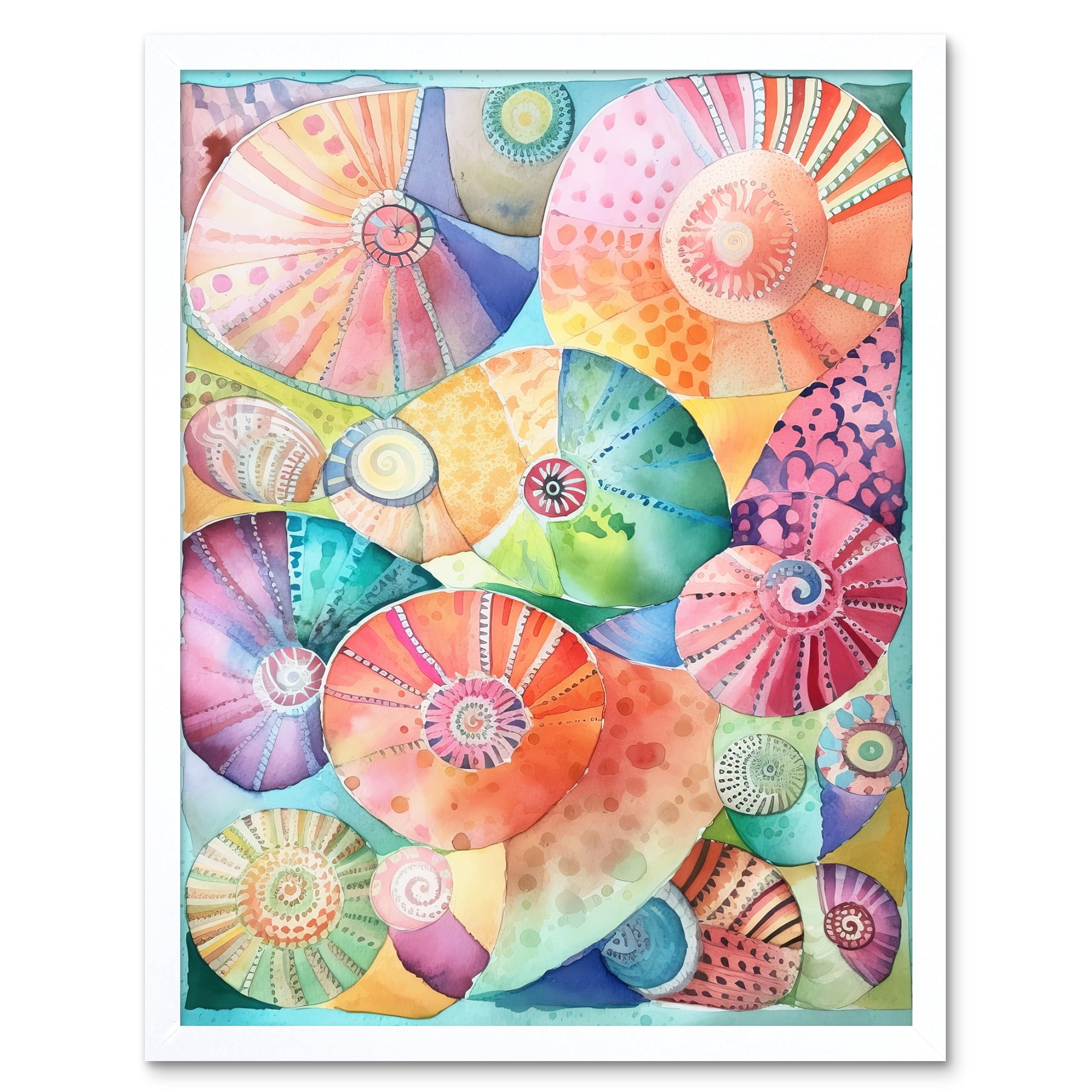 Pastel Colour Seashells Folk Art Art Print Framed Poster Wall Decor ...