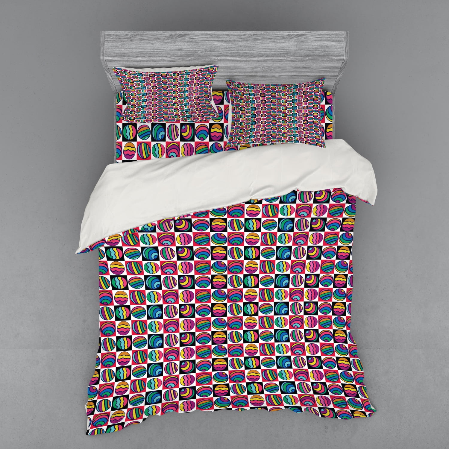 Colorful Duvet Cover Set, Checkered Pattern with Vibrant Colored Doodle ...