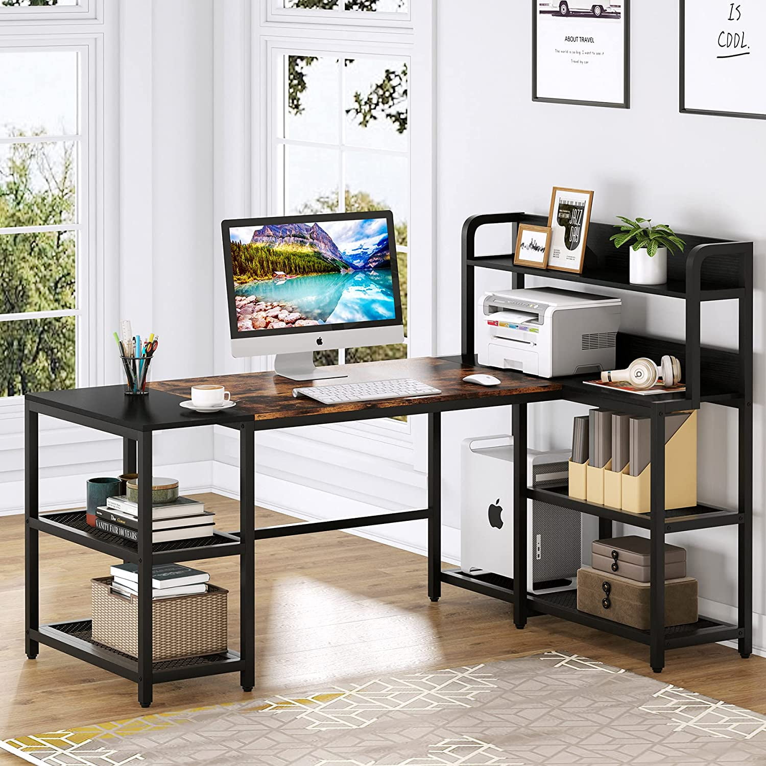 Rotating Computer Desk With Storage Bookshelf Reversible L Shaped Desk ...