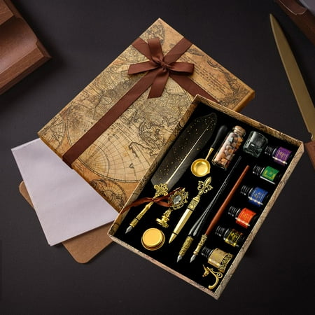 Retro Style Calligraphy Quill Set Feather Dip with 18 Nibs Pen Gray ...