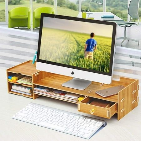 Adjustable Desktop Monitor Riser, Computer Screen Stand with Drawer for ...
