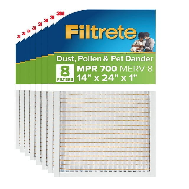 Filtrete Allergen Dust and Pollen Filter, MPR 700 MERV 8, Electrostatic Air Filter, 8 Pack ...