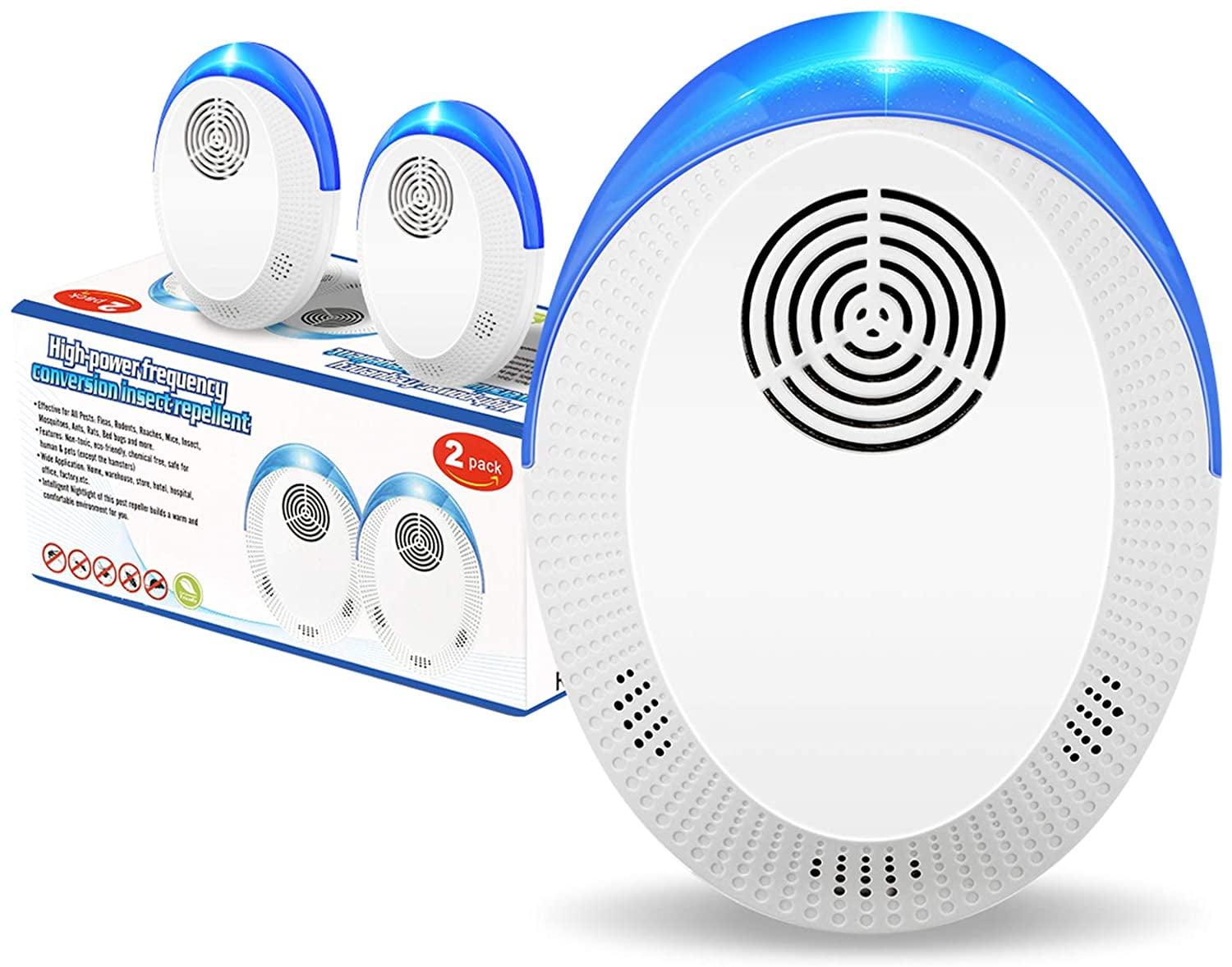Ultrasonic Pest Repeller 2 Pack, 2021 Pest Repellent, Pest Control Set ...