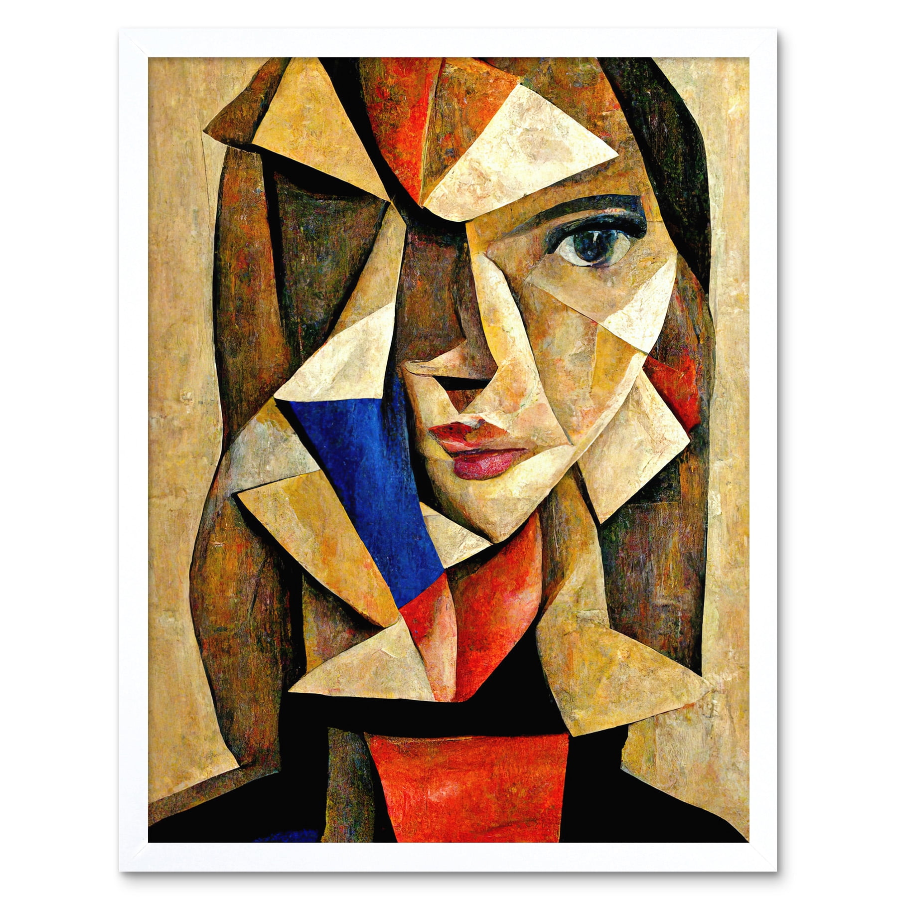 Painting Cubism Style Portrait Of Young Woman Beige And Brown Art Print ...