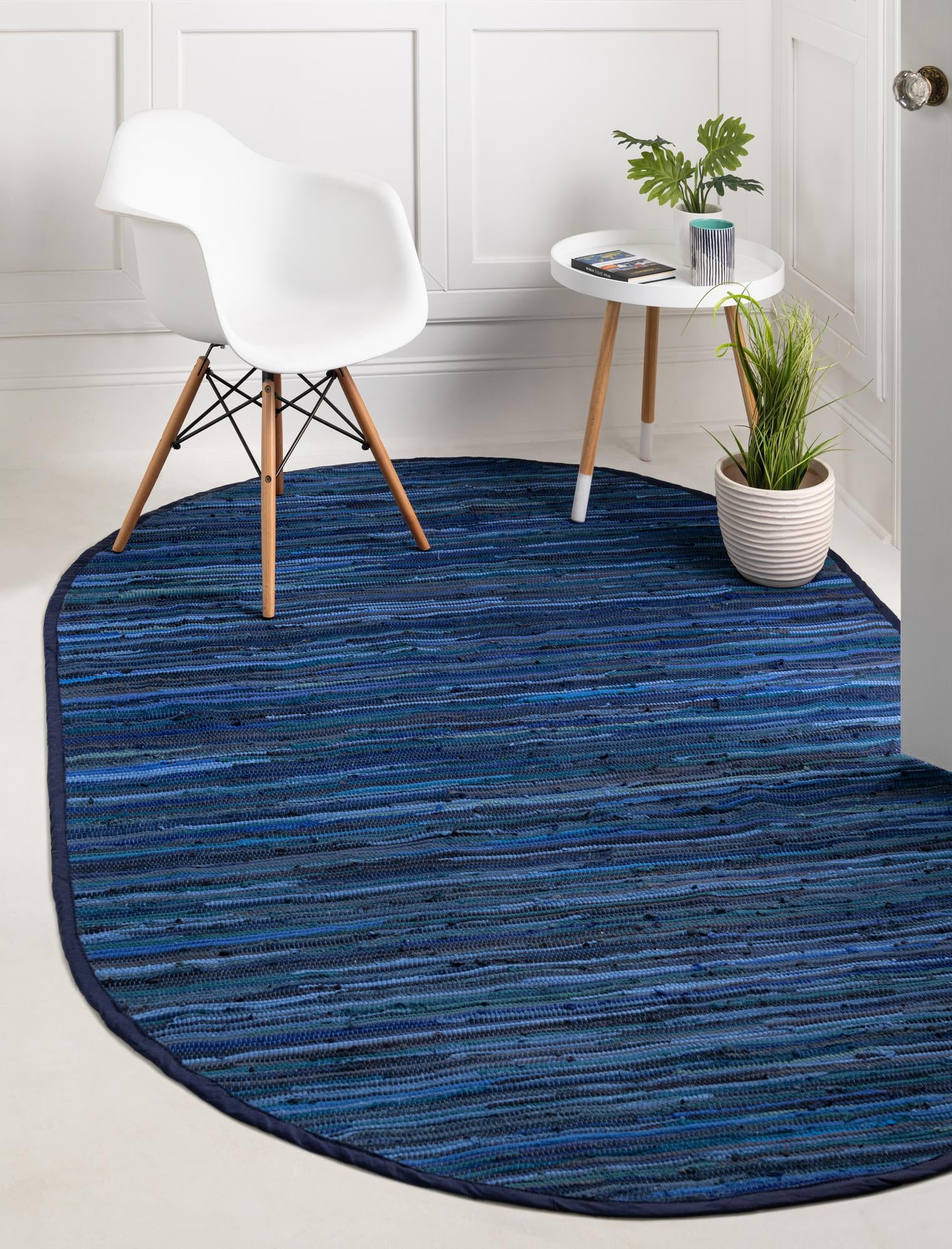 Rugs.com Chindi Cotton Collection Rug – 5' x 8' Oval Navy Blue ...