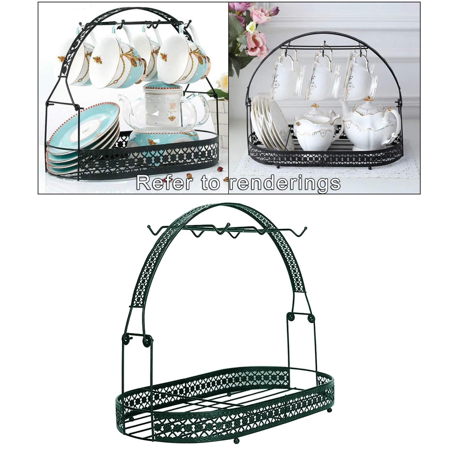 Mug Holder with Basket Coffee Iron Mug Rack Coffee Cup Holder Stand ...
