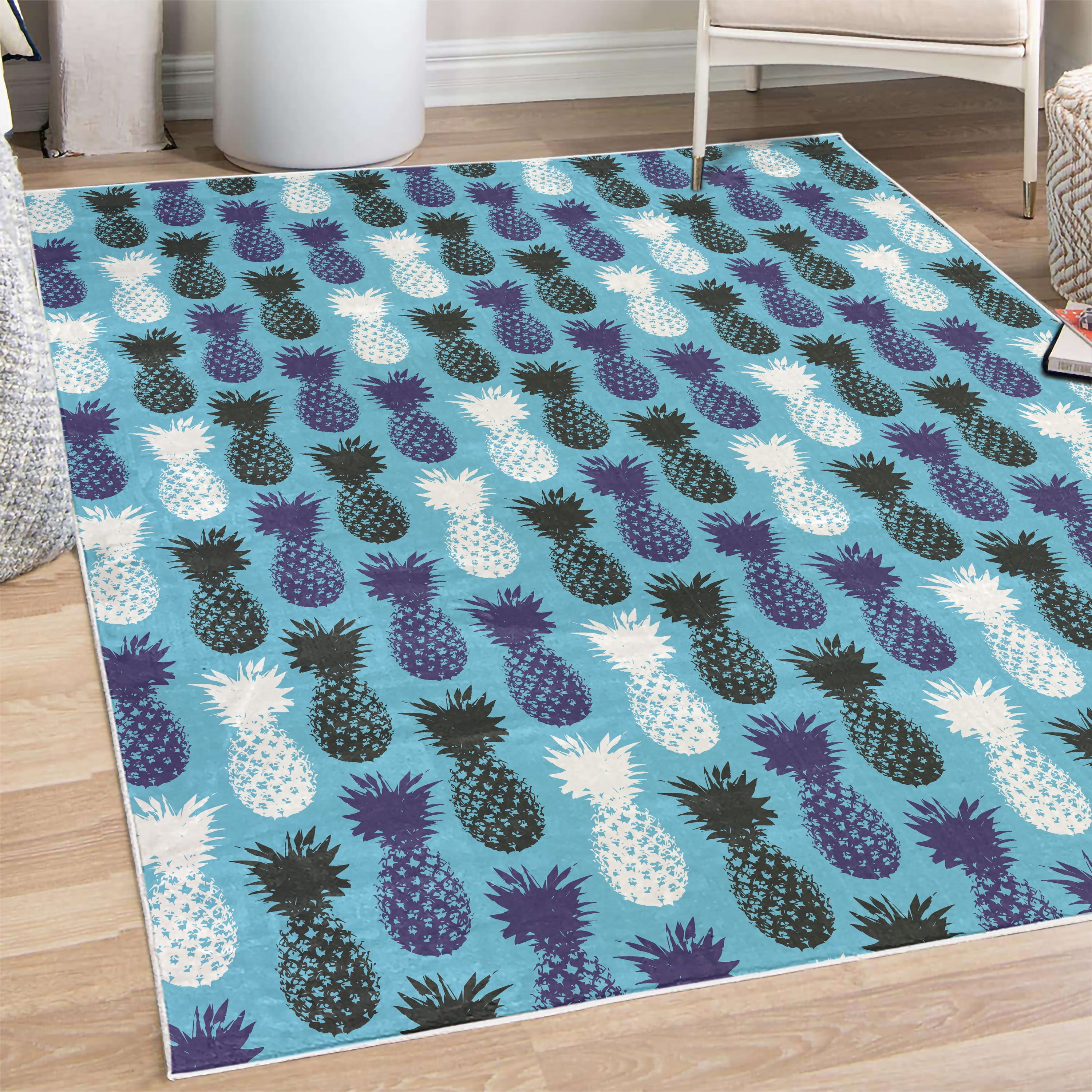 Pineapple Decorative Rug, Summer Island Tropic Fruit Pattern Stamped ...