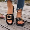 Black Metal Buckle Casual Slippers, Women'S Solid Color Soft Bottom ...
