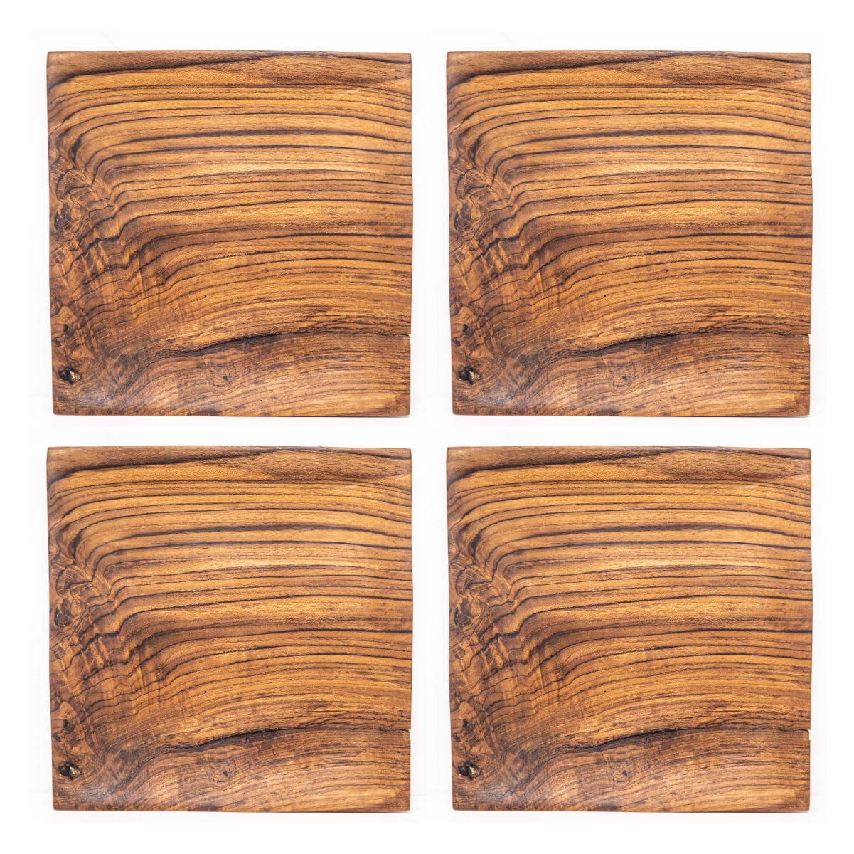 Rainforest Bowls Rounded Square Teak Wood Plate - Medium 4-Pack ...