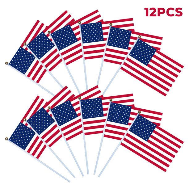 12PCS Small American Flags, 5x8 Inch American Flags on Stick Mini ...