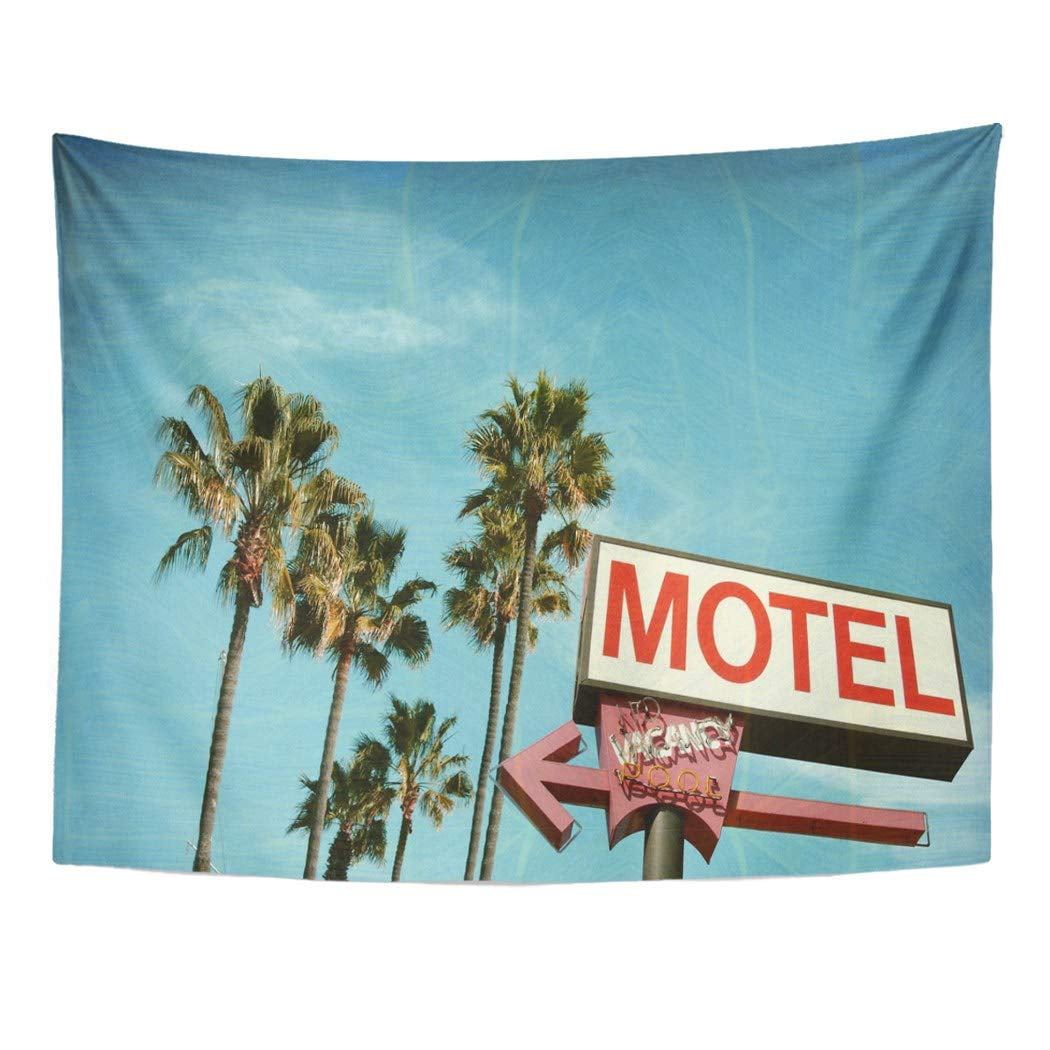 REFRED Pink Retro Aged and Worn Vintage Motel Sign Palm Trees Blue ...