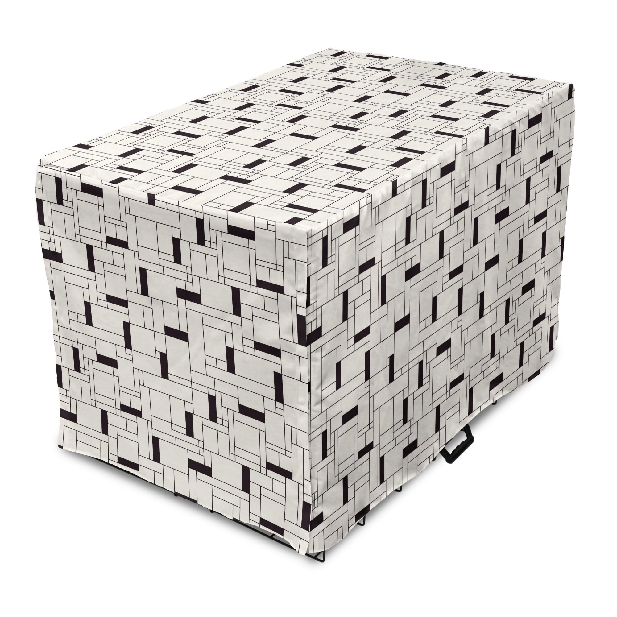 Geometric Dog Crate Cover, Modern Grid with Rectangular Shapes ...