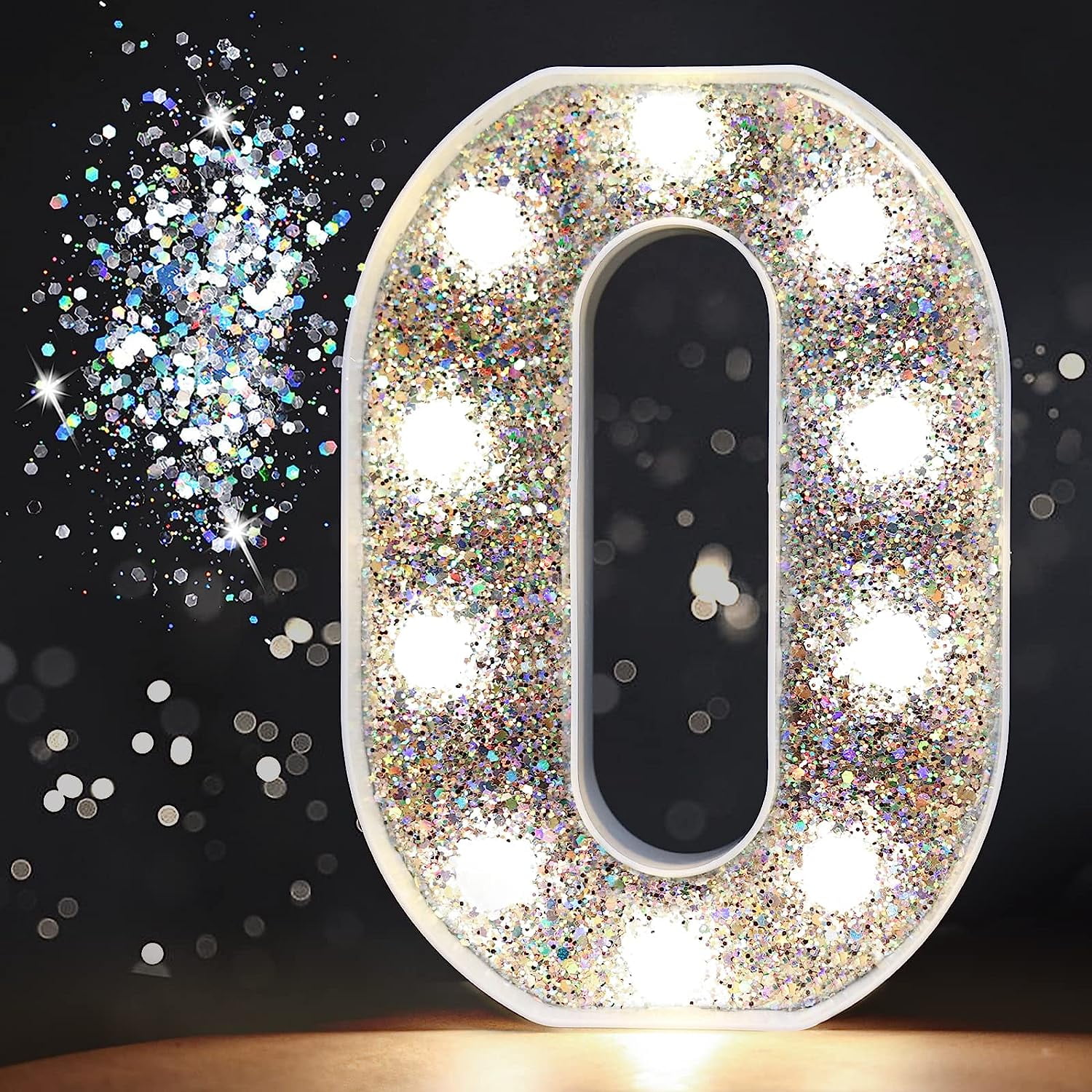 Light Up Letters, Glitter Letter Lights Battery Powered Silver Marquee ...