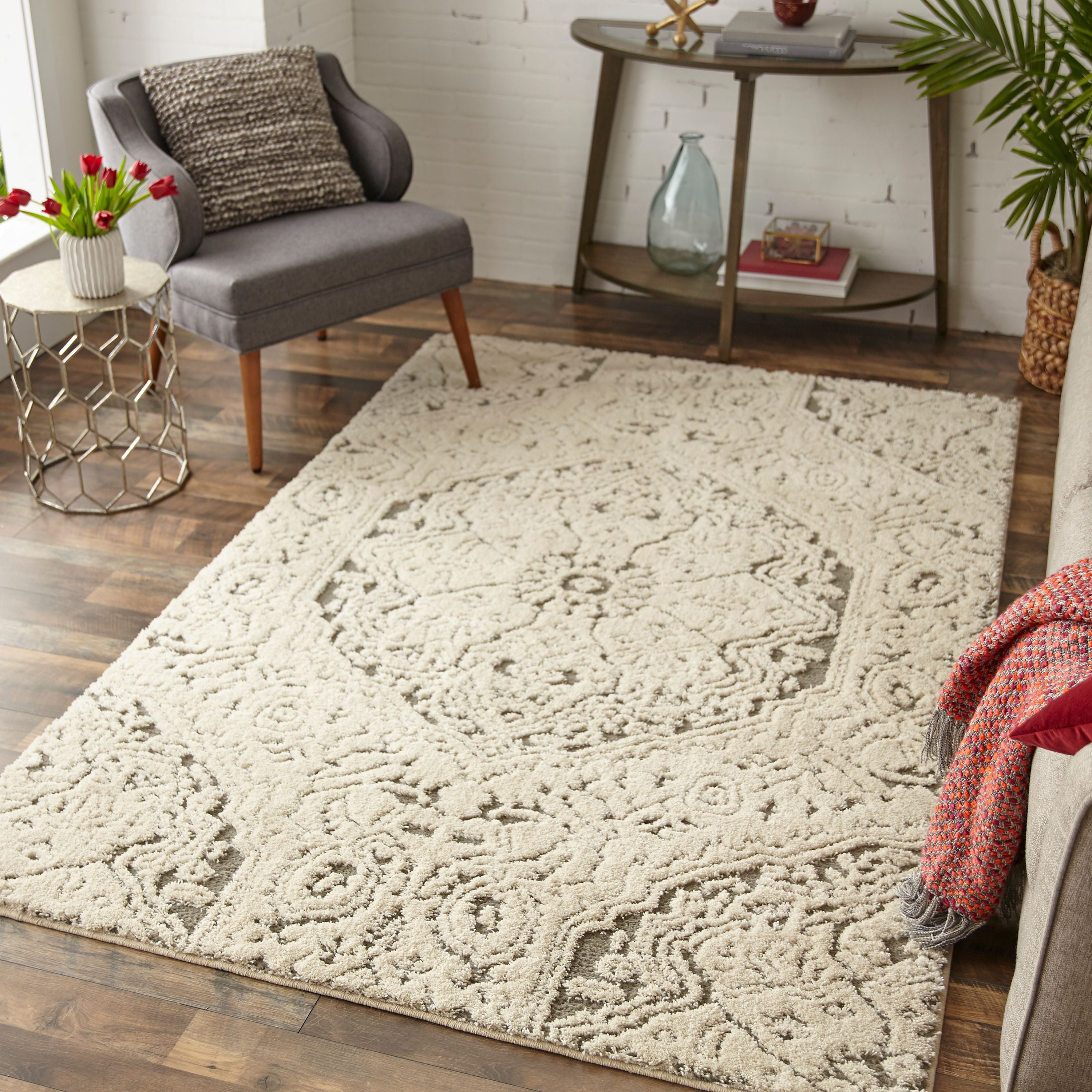 Mohawk Home Francesca Farmhouse Area Rug Light Gray 8 X 10