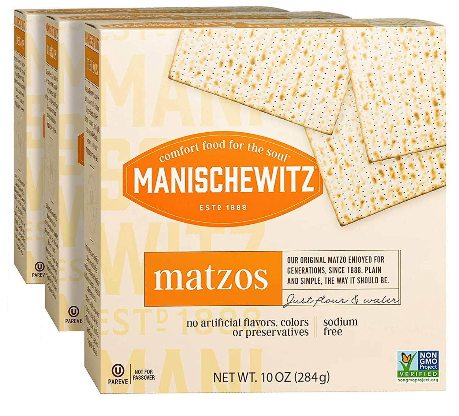 Manischewitz Original "Thin Unsalted Matzo" 10oz 3 Pack Airy Crispy ...