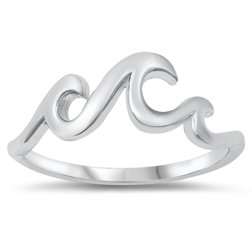 Simple High Polish Ocean Wave Ring .925 Sterling Silver Jewelry Female ...