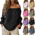 Ahabrexf Tops for Women Smocked Off-Shoulder Long Sleeve Blouse, Pure ...