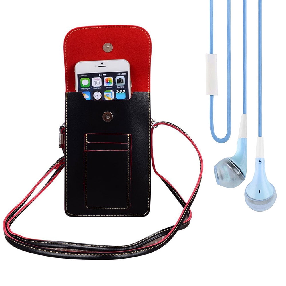 BUNDLE: Vegan Leather Vertical Crossbody Smartphone Pouch Wallet (Black ...