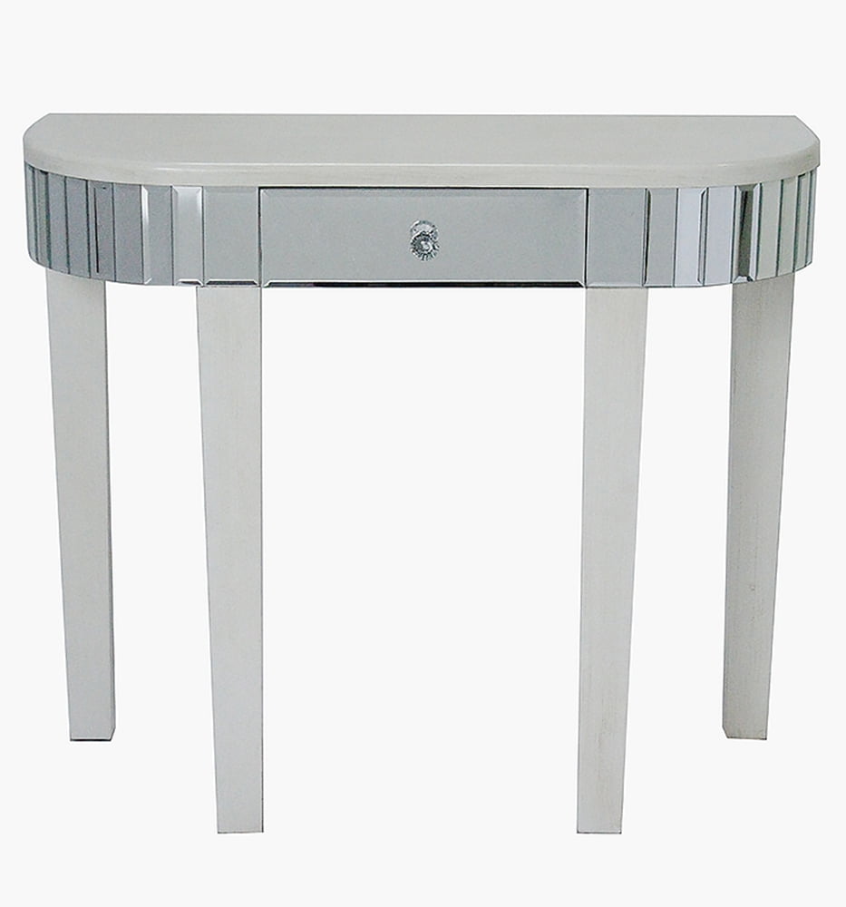 31' Antique White Console Table with a Mirrored Glass Top and a Drawer ...
