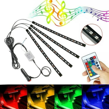 4PCS 9 LED Car Interior Atmosphere Neon Lights Strip Wireless IR Remote ...