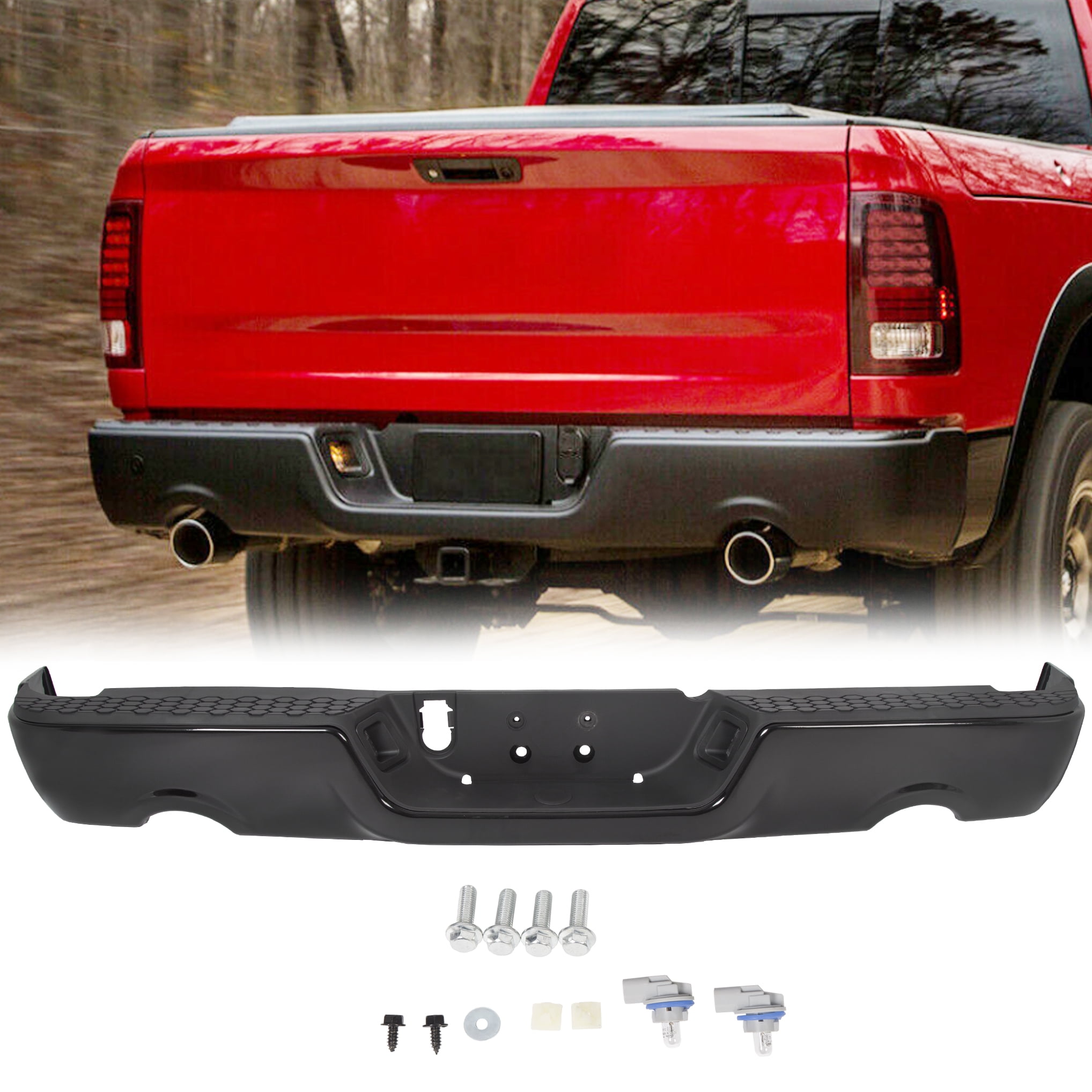Kojem Rear Bumper Assembly Black for 2009-2018 Dodge Ram 1500 2019-2022 ...