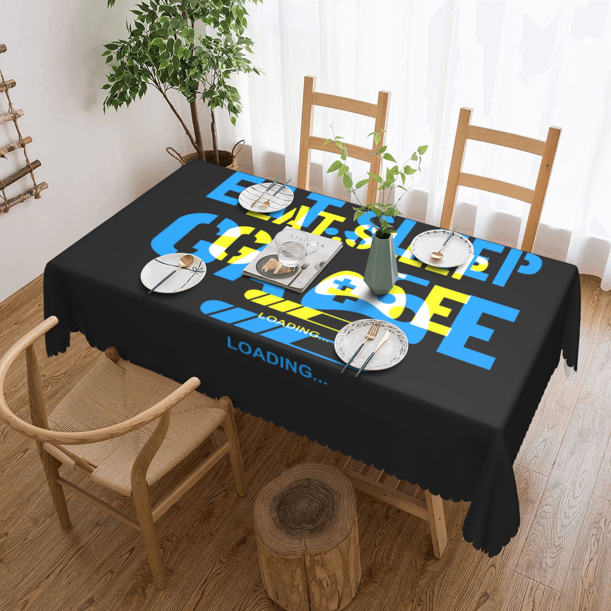 XMXY Table Cloth Rectangle Table, Game Motto Print Blue Dining Table ...