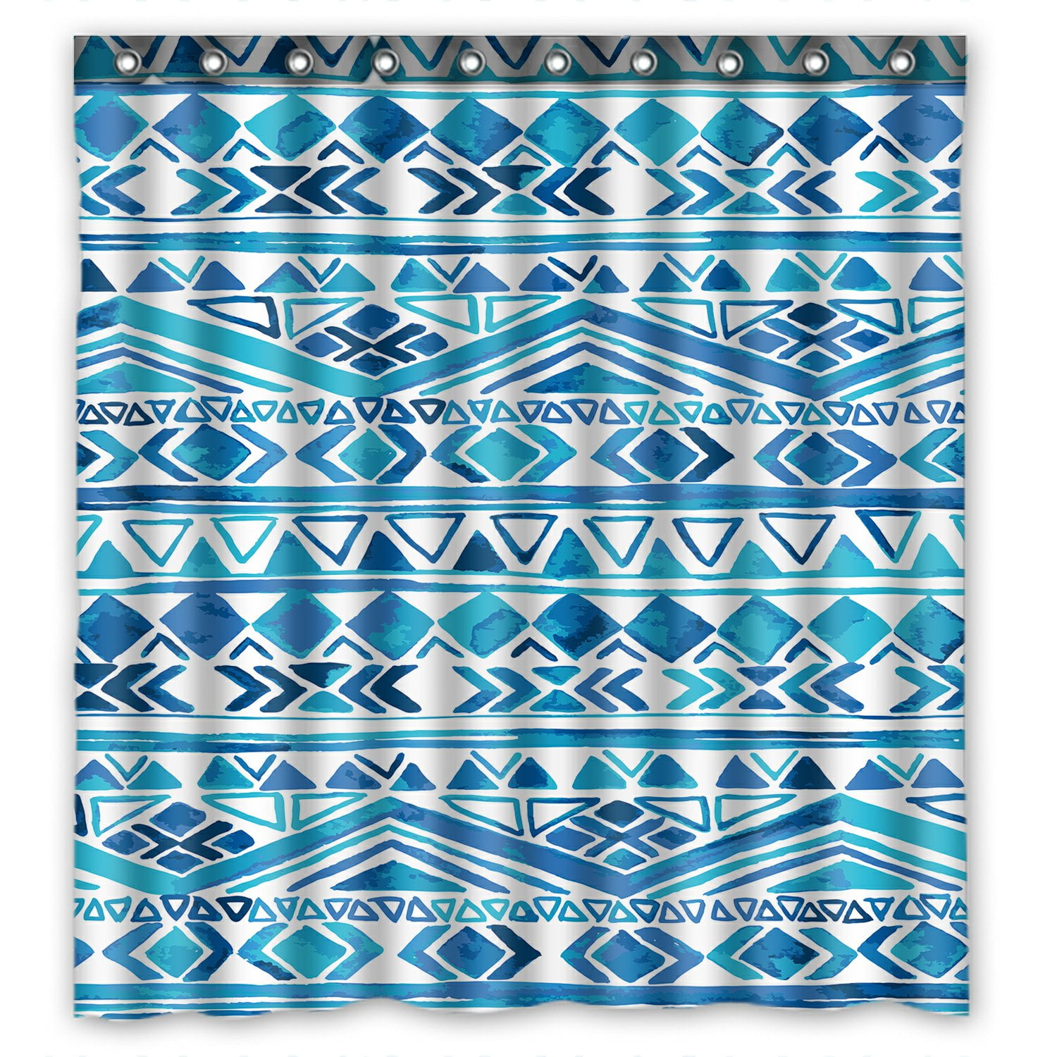 PHFZK Geometric Pattern Shower Curtain, Tribal Aztec Blue Polyester ...