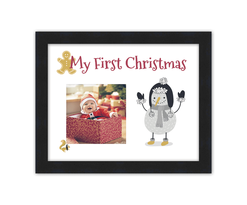 Baby's First Christmas Frame (White) Black Wood Frame with Christmas ...