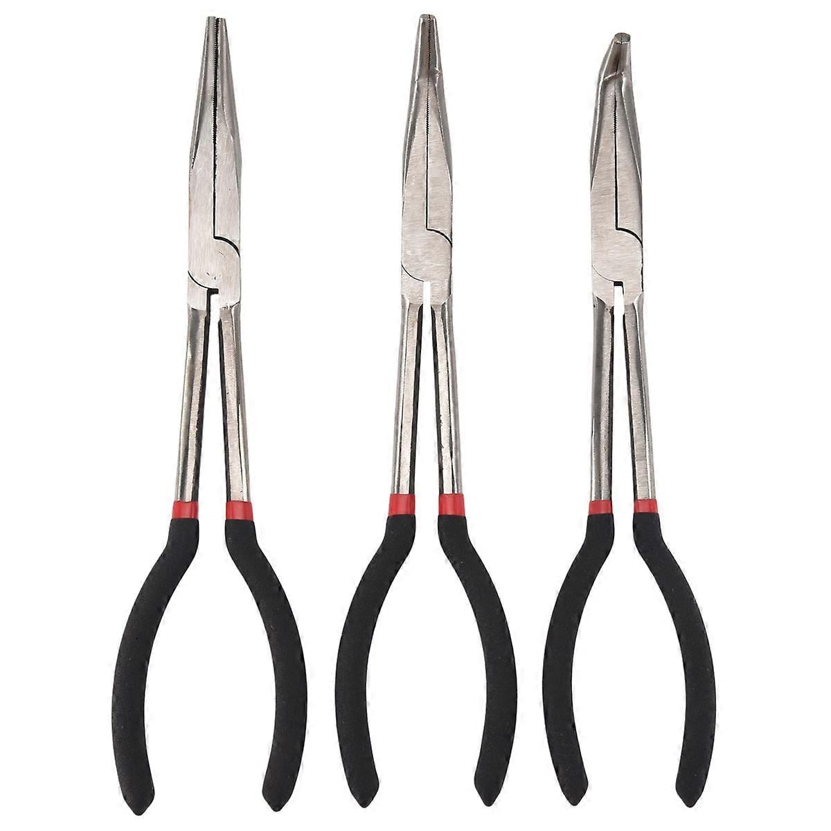 3X 11 inch EXTRA LONG NOSE PLIERS SET STRAIGHT & BENT TIP MECHANIC GRIP ...