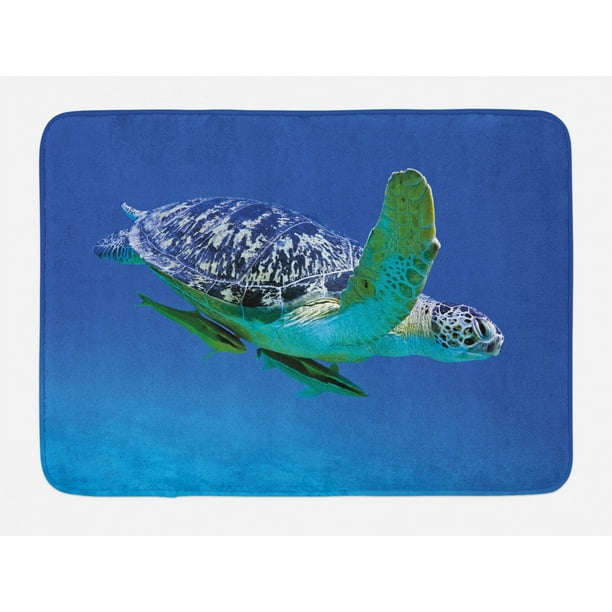 Turtle Bath Mat, Aquatic Theme Photo Tropical Exotic Sea Animal Swim ...