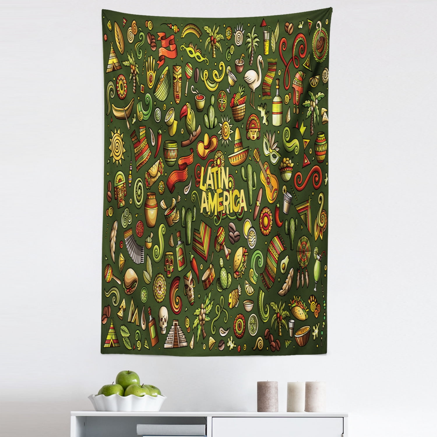 Hispanic Tapestry, Latin America Lettering Doodle with Minimal Cultural ...