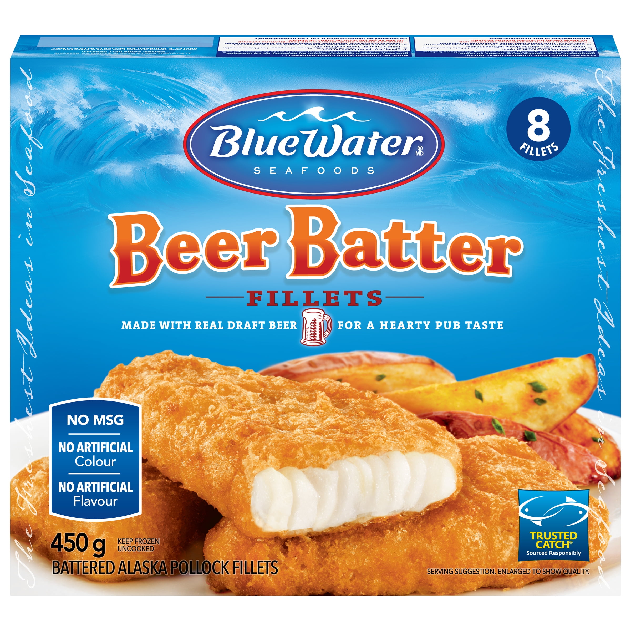BlueWater Seafoods Beer Battered Fish, Wild Caught Pollock, Frozen, 8 ...