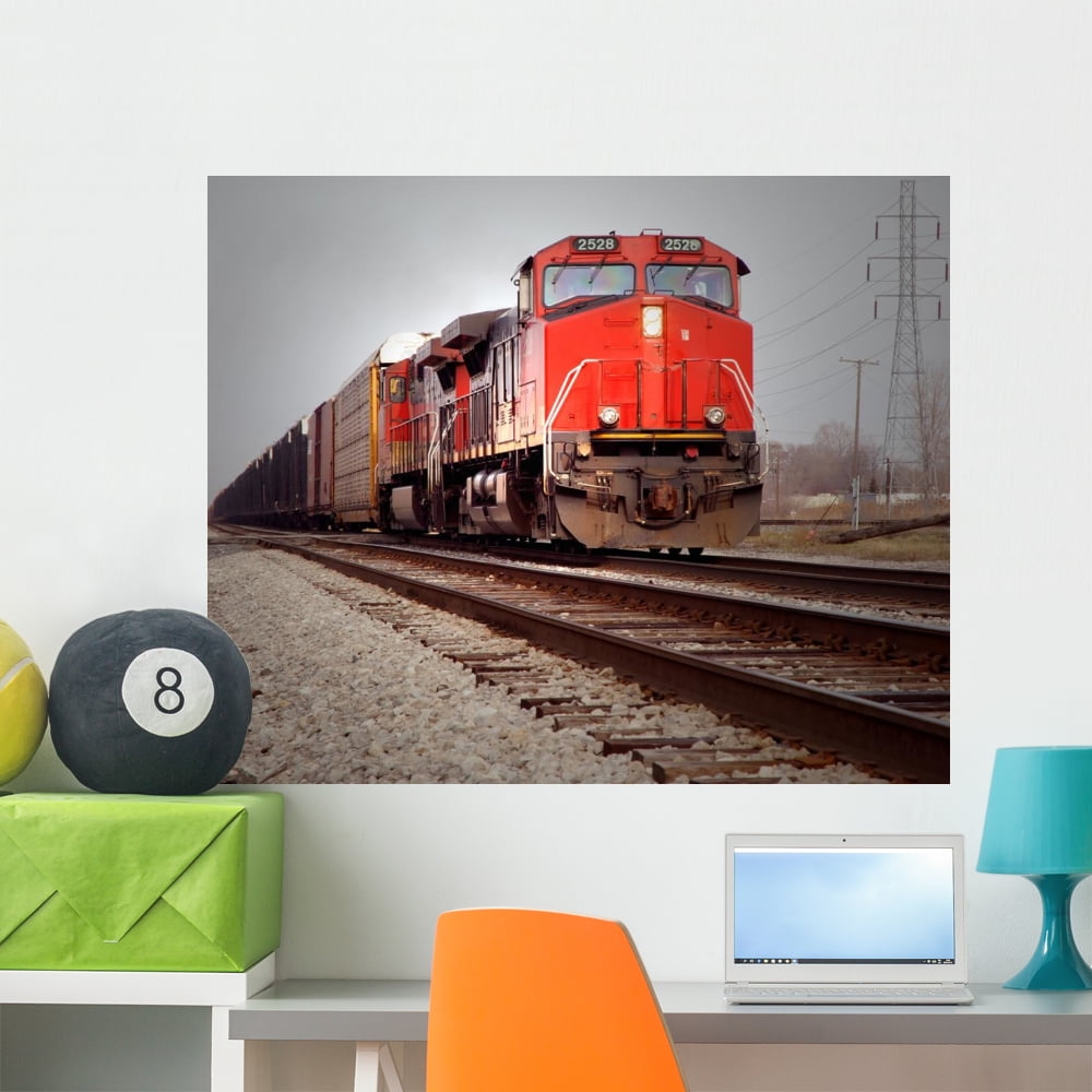 Red Train Wall Mural by Wallmonkeys Peel and Stick Graphic (36 in W x ...