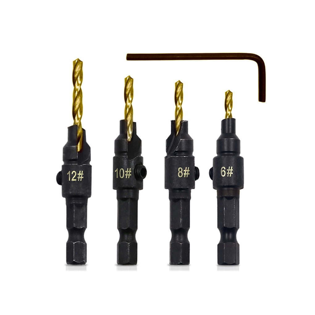 Linyer 4 Pieces Countersink Drill Bit Set Woodworking DIY Bits Quick ...