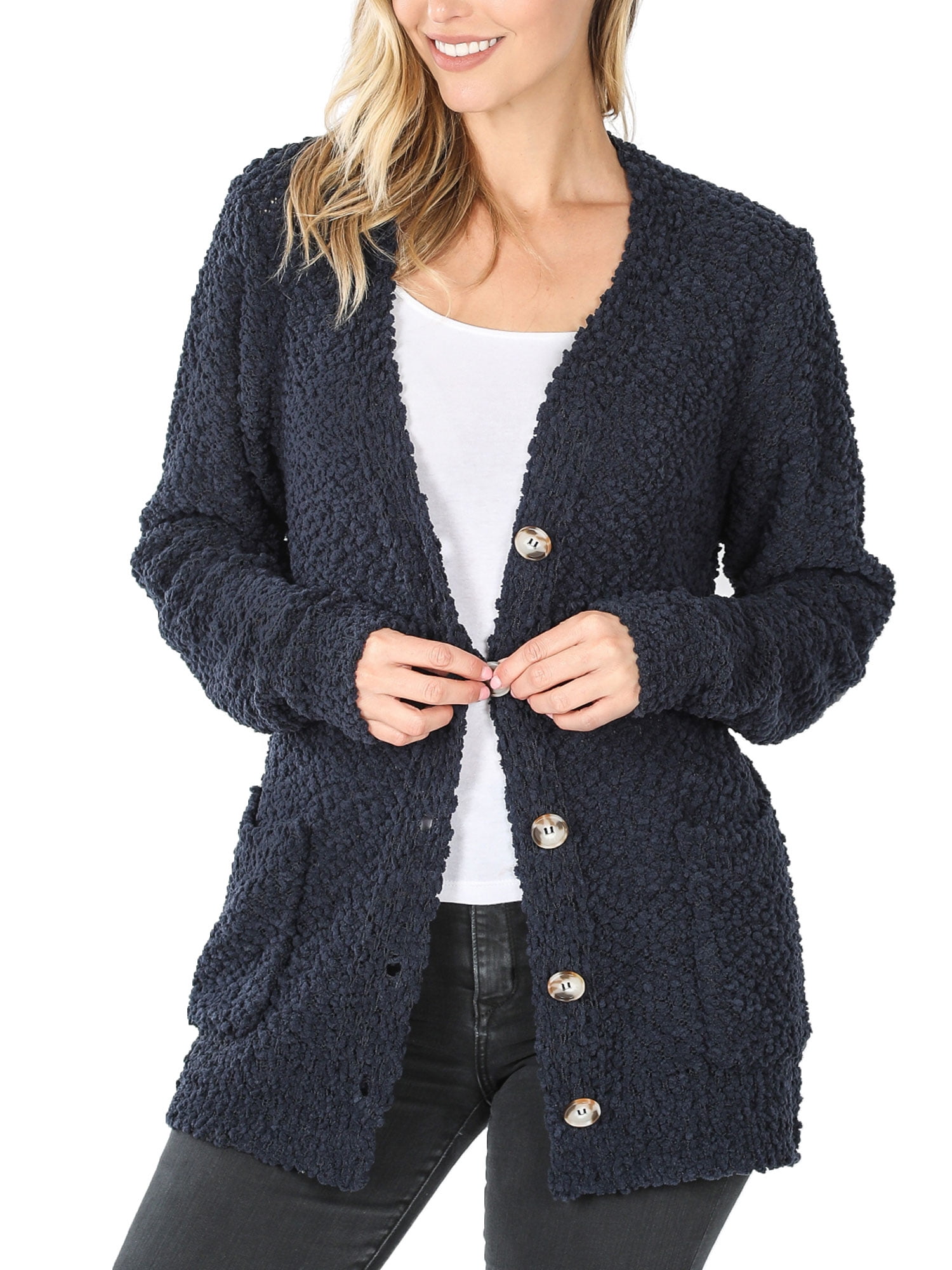 KOGMO Womens Popcorn Sweater Cardigans with Buttons and Pockets ...