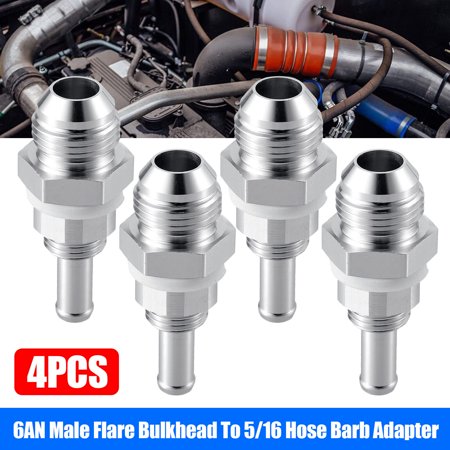 4pcs 6an Male Flare Bulkhead To 5/16 Hose Barb Fuel Tank Fitting Adapter With Washers Nut Auto ...