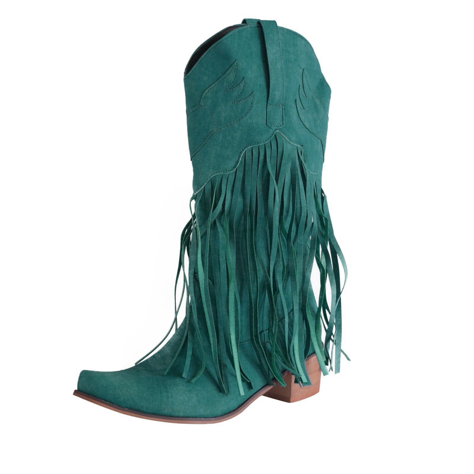 dmqupv Womens Boots Women's Leather Toe Tassel Low-heeled Shoes Western ...