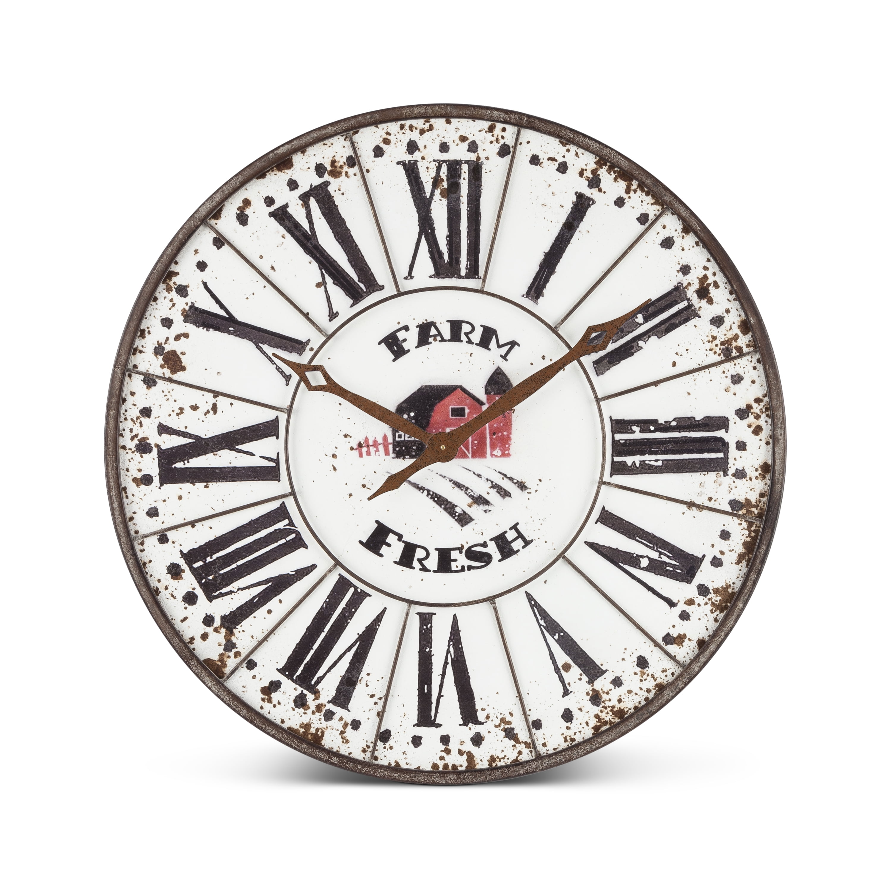 Gerson 23.62-Inch Diameter Round White Washed Metal Farm Clock ...