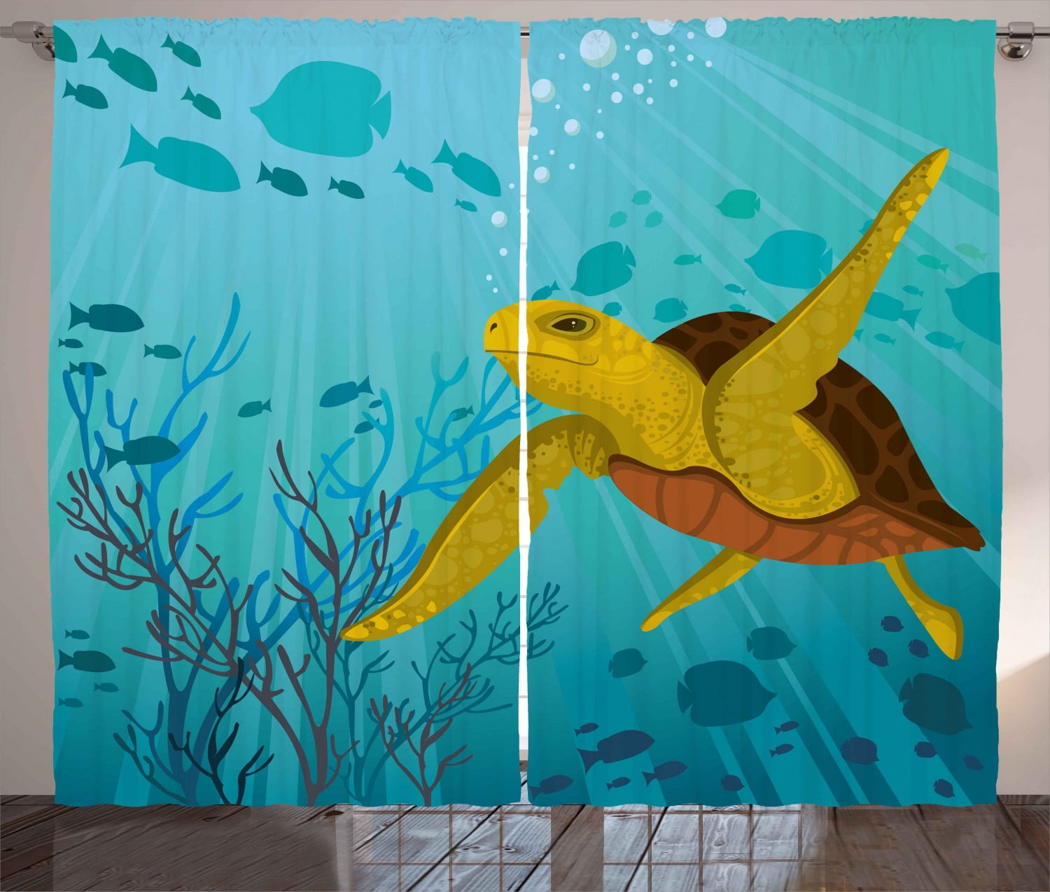 Turtle Curtains 2 Panels Set, Cartoon Cute Animal Under the Sea ...