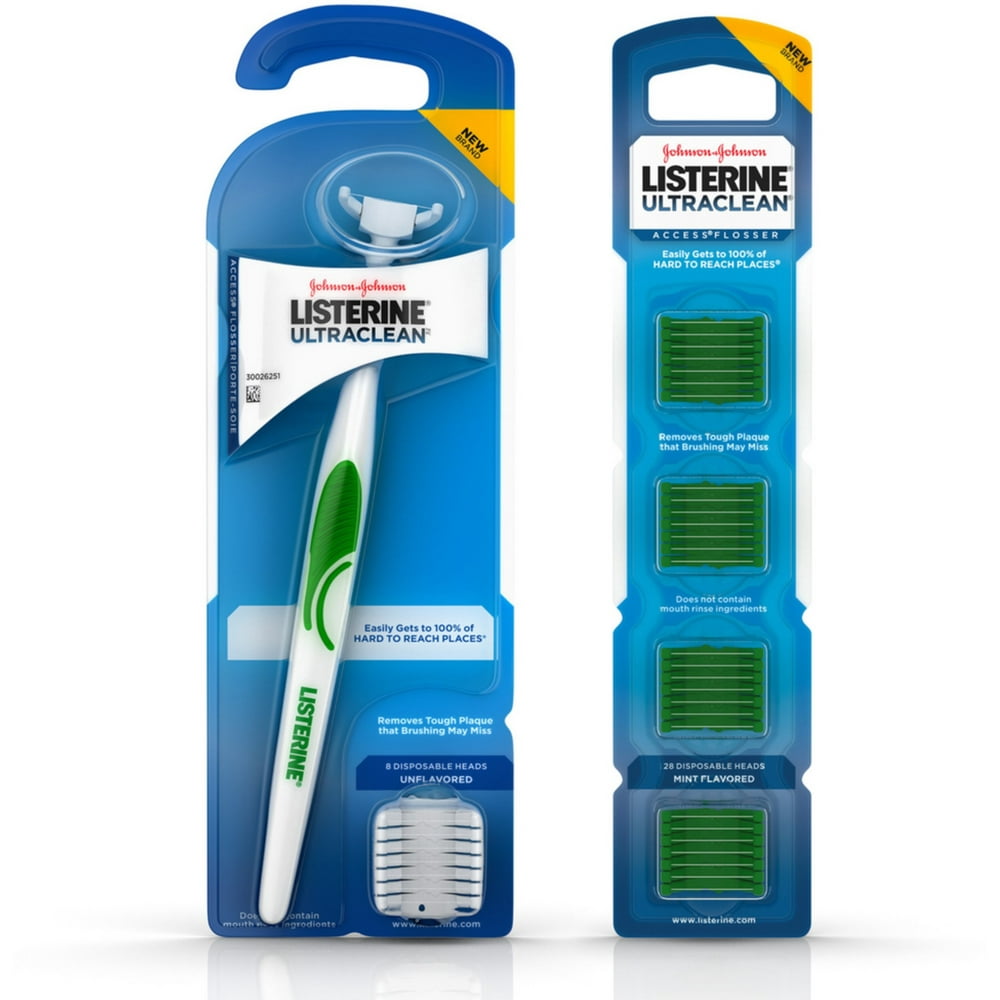 Listerine Ultraclean Access Snap-On Flosser & Flosser Refill Head 28 ea ...