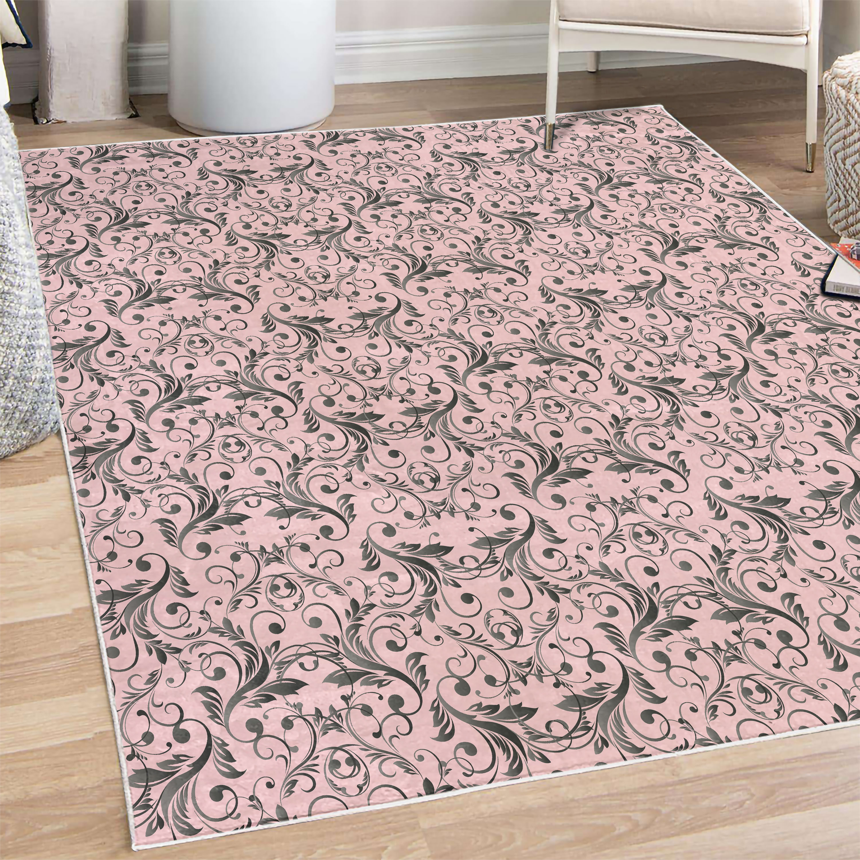 Victorian Decorative Rug, Vintage Floral Forms Ivy Swirls Flowers ...