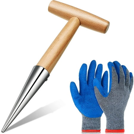 Wooden Dibber Garden Tool Stainless Steel Sow Dibbler Wood Handle and ...